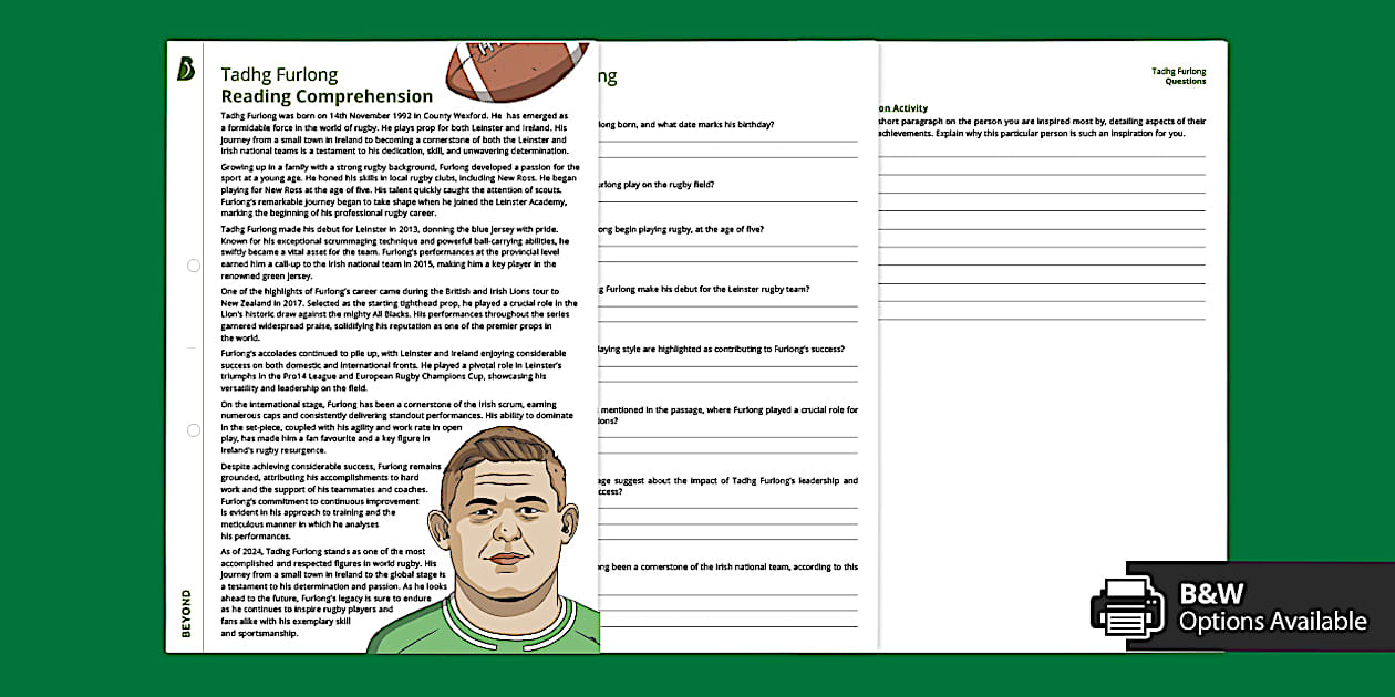 Tadhg Furlong Reading Comprehension (teacher made) - Twinkl