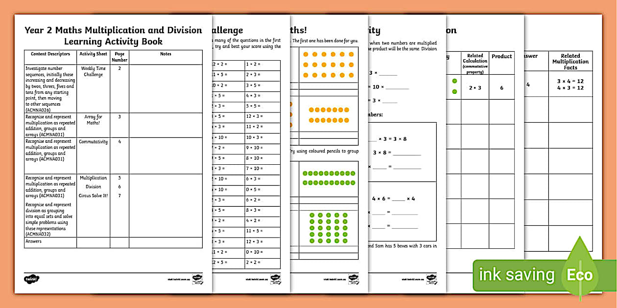 Year 2 Maths Multiplication and Division Learning Activity Book