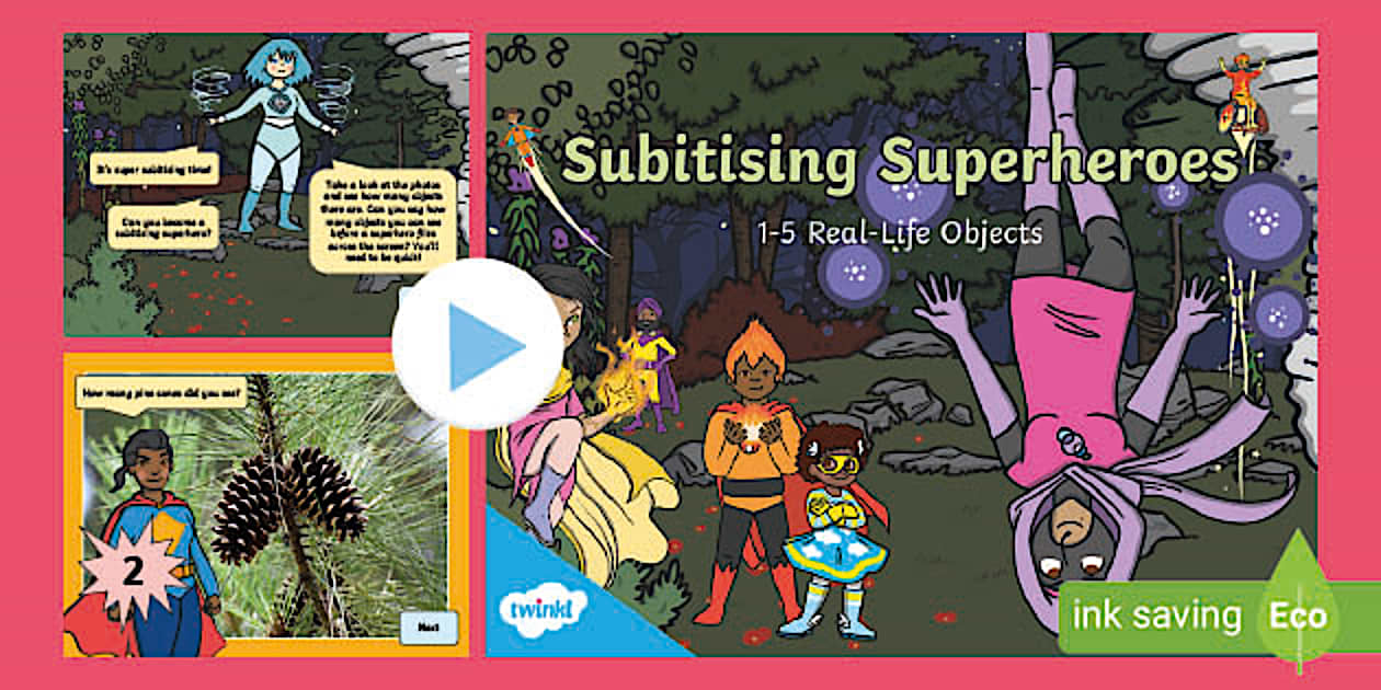 👉 Subitising Superheroes 1-5 Real-Life Objects PowerPoint