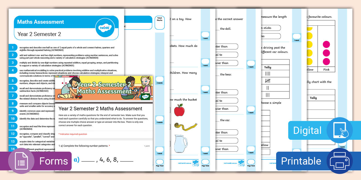 Year 2 Diagnostic Maths Test | Semester 2 | Twinkl Worksheet