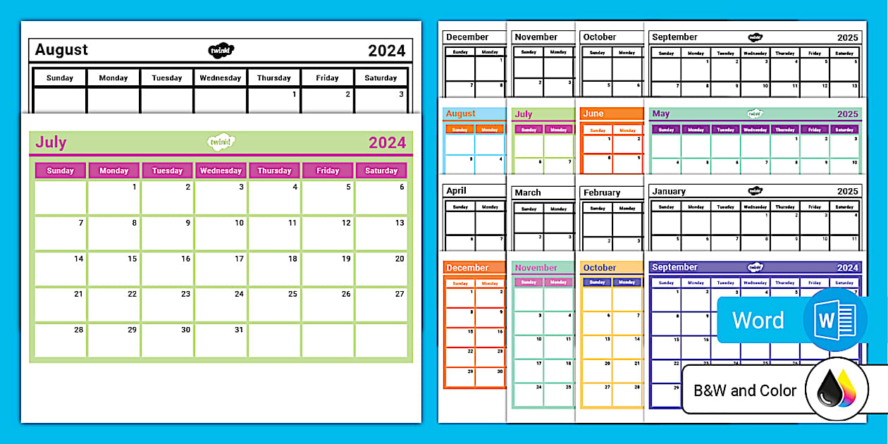 2024-2025 Month at a Glance Calendar (teacher made) - Twinkl