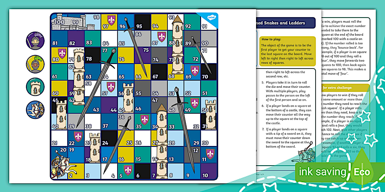 Knights and Castles Themed Snakes and Ladders Game - Twinkl