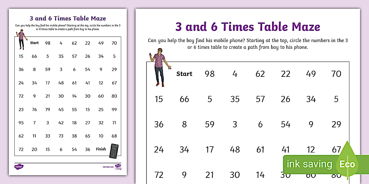 👉 3 and 6 Times Table Maze (teacher made) - Twinkl