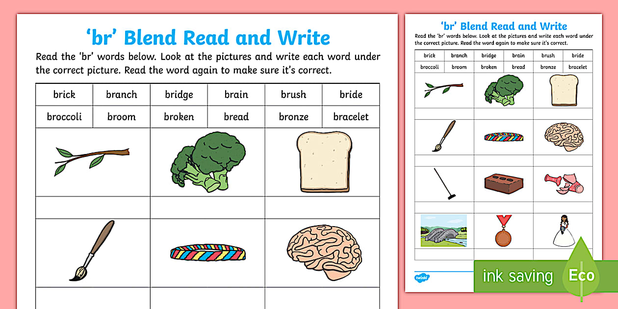 Cursive 'br' Blend Phonics Worksheet (professor feito)