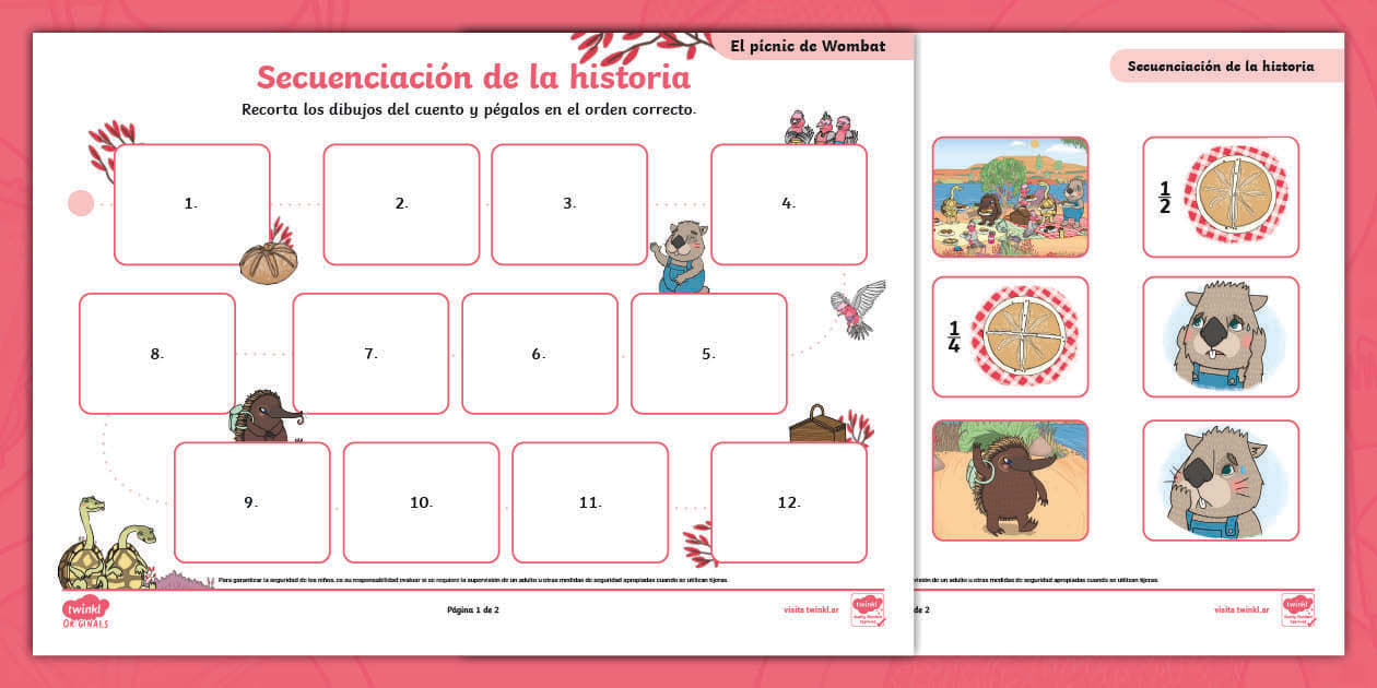 Secuenciación de la historia - El pícnic de Wombat - Twinkl