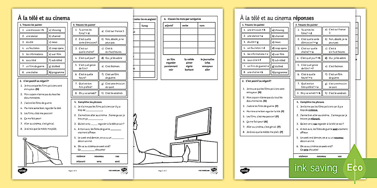 TV and Cinema - French Higher Tier Worksheet / Worksheet