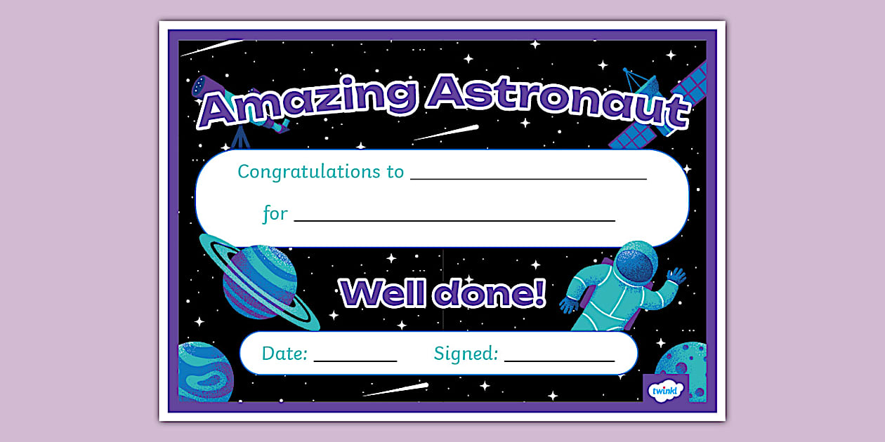 Space-Themed Amazing Astronaut Certificate (teacher made)