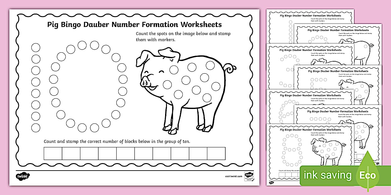Pig Bingo Dauber worksheets | Number Formation | Twinkl EYFS