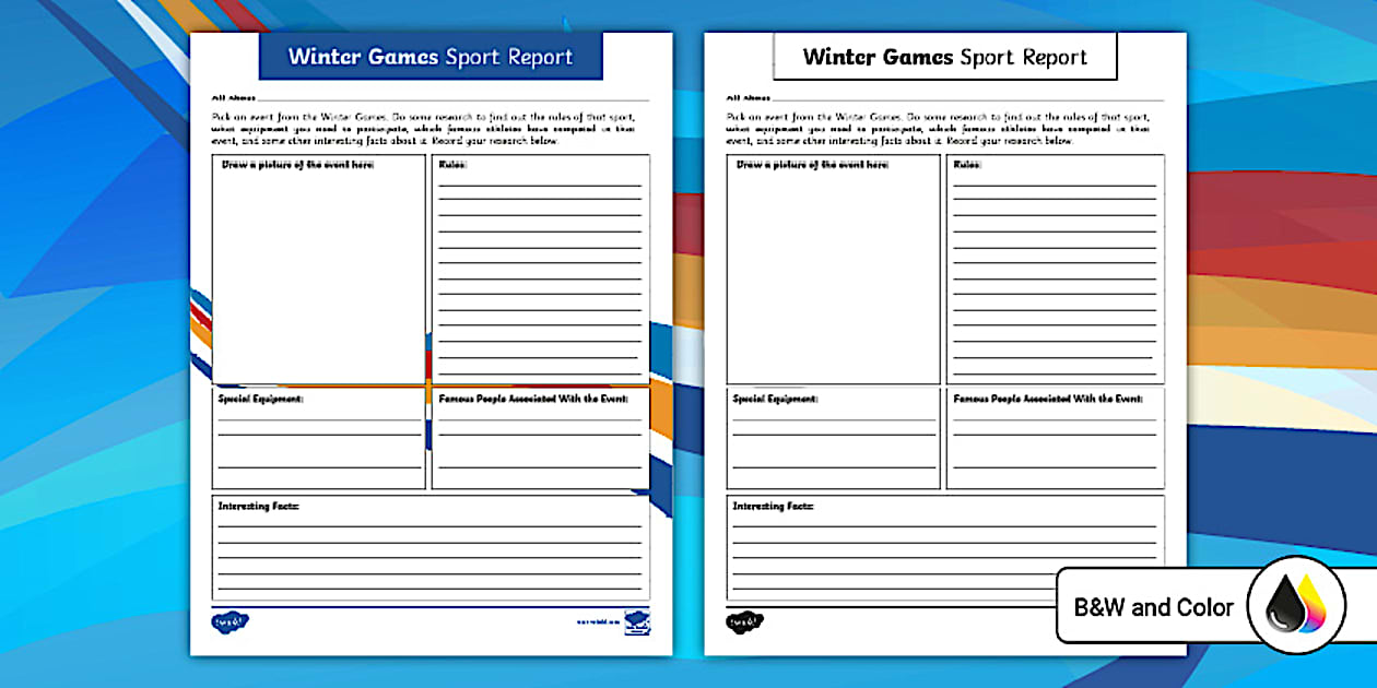 Winter Games Sport Report for 3rd-5th Grade (teacher made)