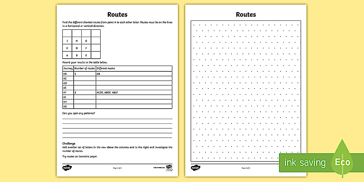 Routes Maths Investigation Worksheet / Worksheet - Twinkl