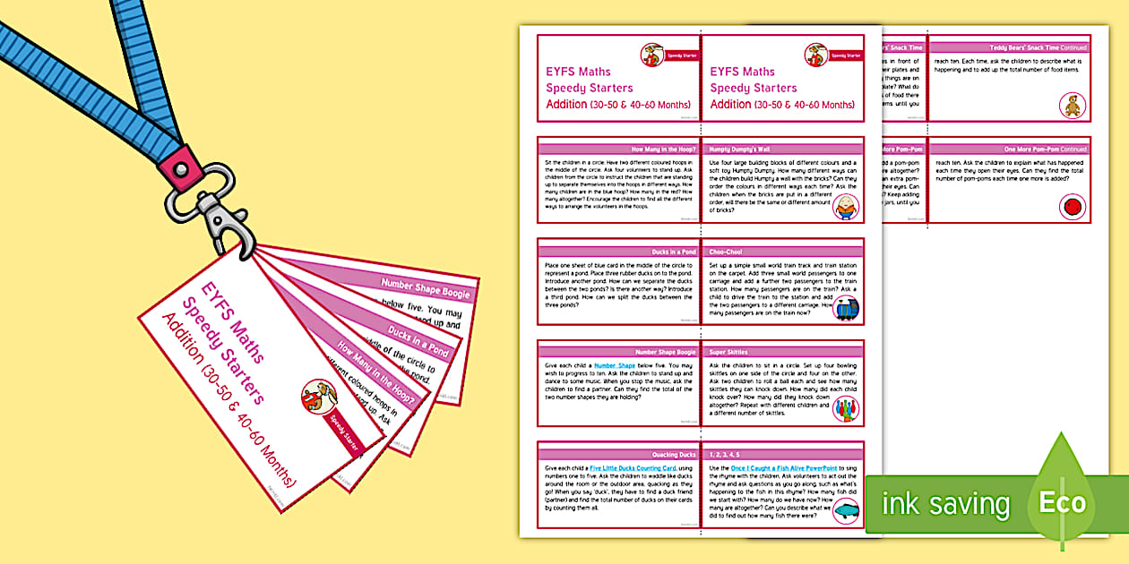 Lanyard-Sized EYFS Maths Speedy Starters: Addition (30-50 & 40-60 Months)