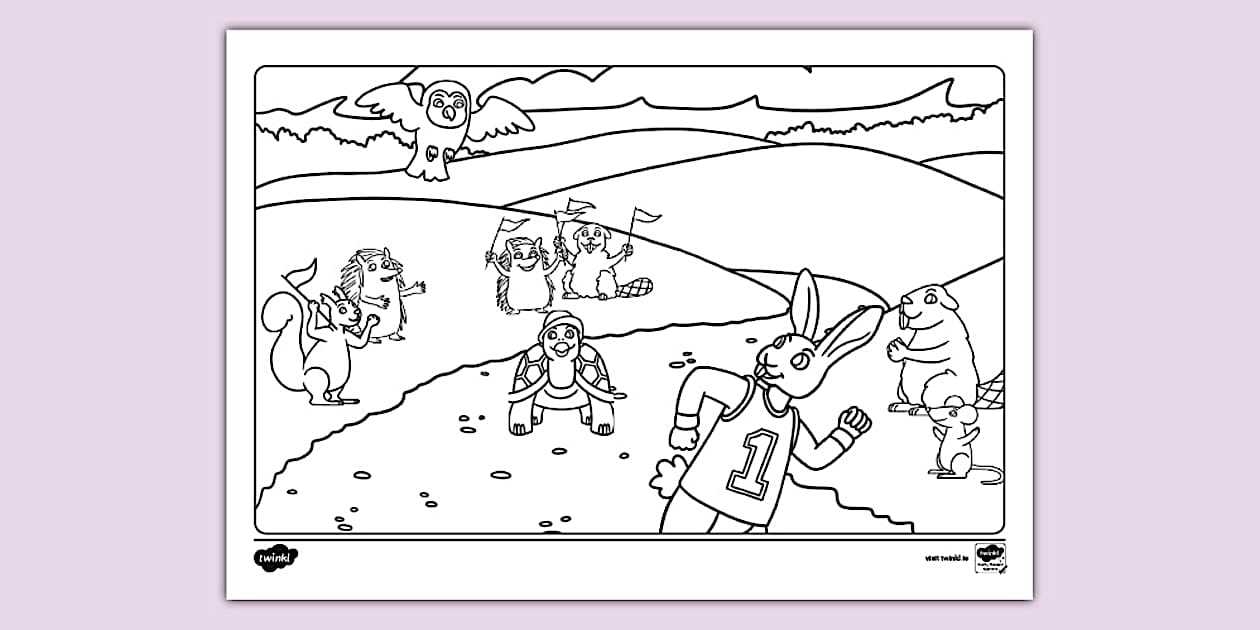 The Tortoise and the Hare Colouring Sheet - Twinkl