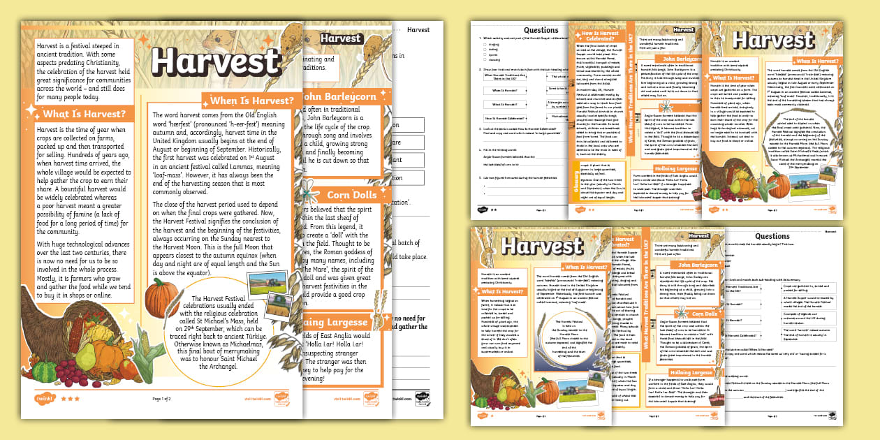 UKS2 Harvest Differentiated Reading Comprehension Activity