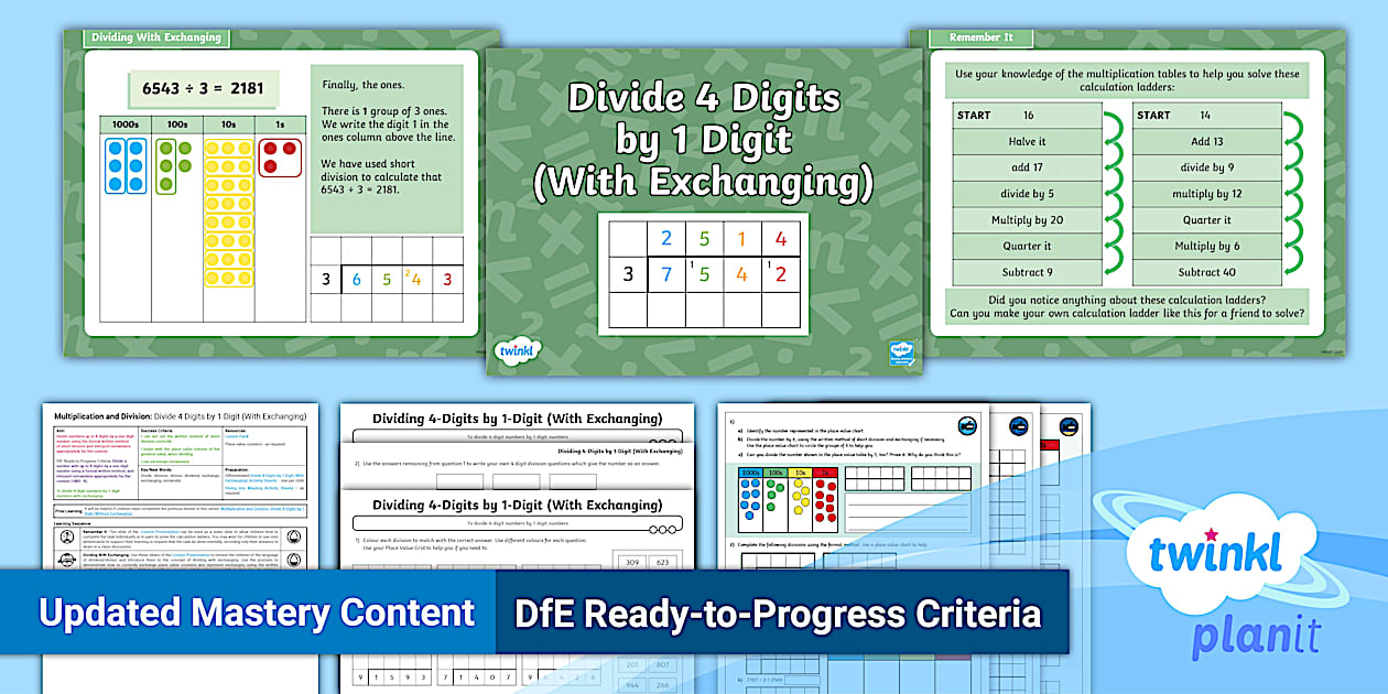 Y5 Divide 4 digit numbers by 1 digit (teacher made) - Twinkl