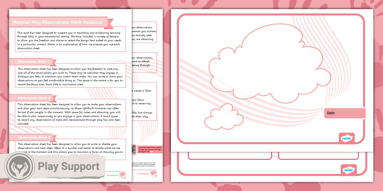 Material Play Observation Adult Recording Sheets - Twinkl