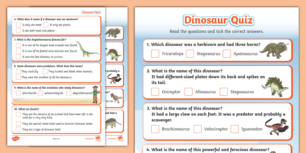Dinosaurs Paper Quiz - KS1 (teacher made) - Twinkl