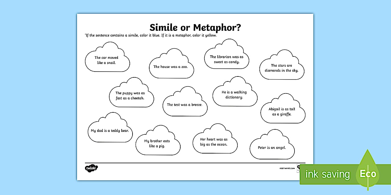 Precursive Similes or Metaphors? KS2 Worksheet - Twinkl