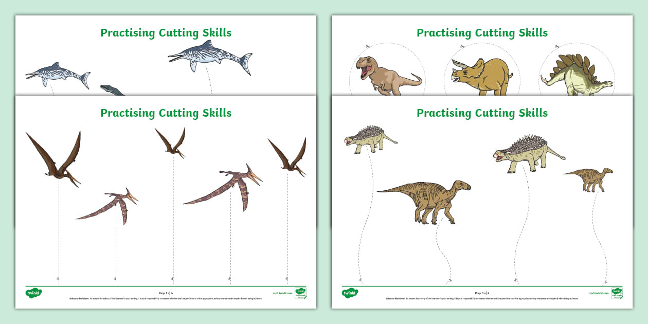 Dinosaur-Themed Scissor Activity Sheets | EYFL | Twinkl