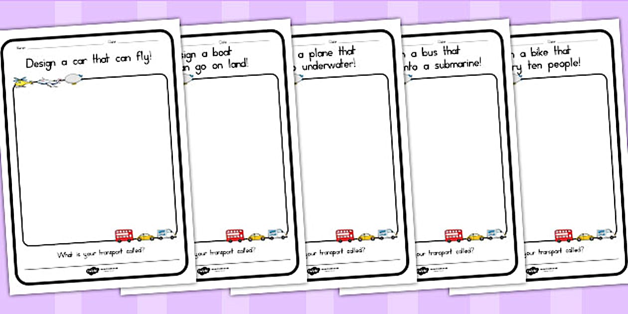 Black and White Transport Drawing Challenge Worksheets