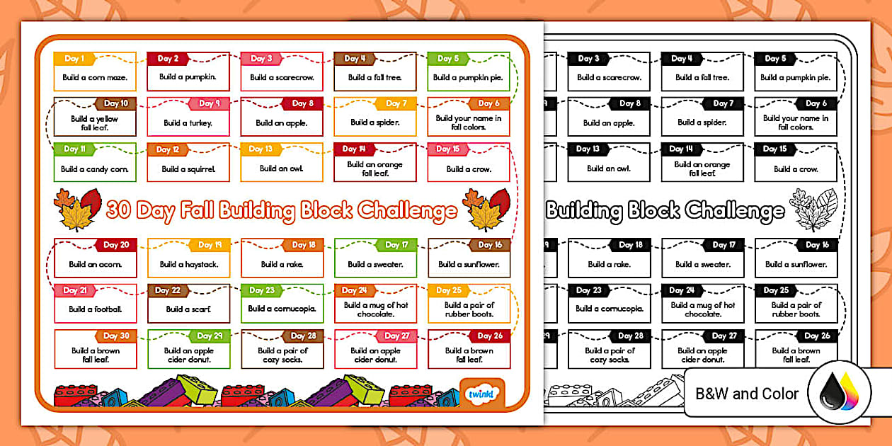 30 Day Building Block Challenge for Fall (teacher made)