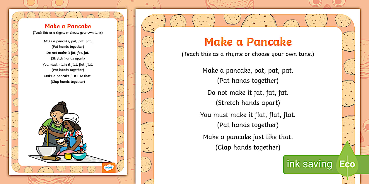 Black and White Make a Pancake Action Rhyme (teacher made)