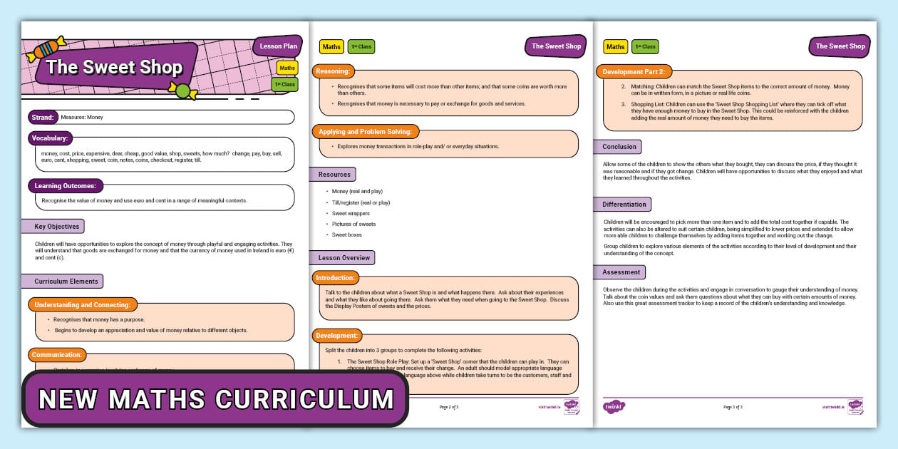 Lesson Plan Sweet Shop money