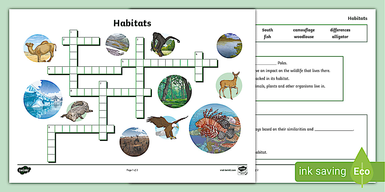 KS2 Habitats Crossword (Teacher-Made) - Twinkl