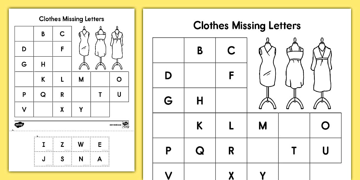 Clothes Missing Letters Cut and Paste Worksheet - Twinkl