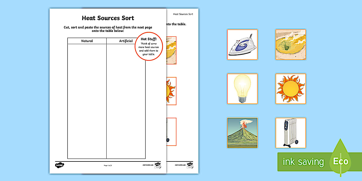 Heat Sources Natural and Artificial Worksheet - AC9S3U04