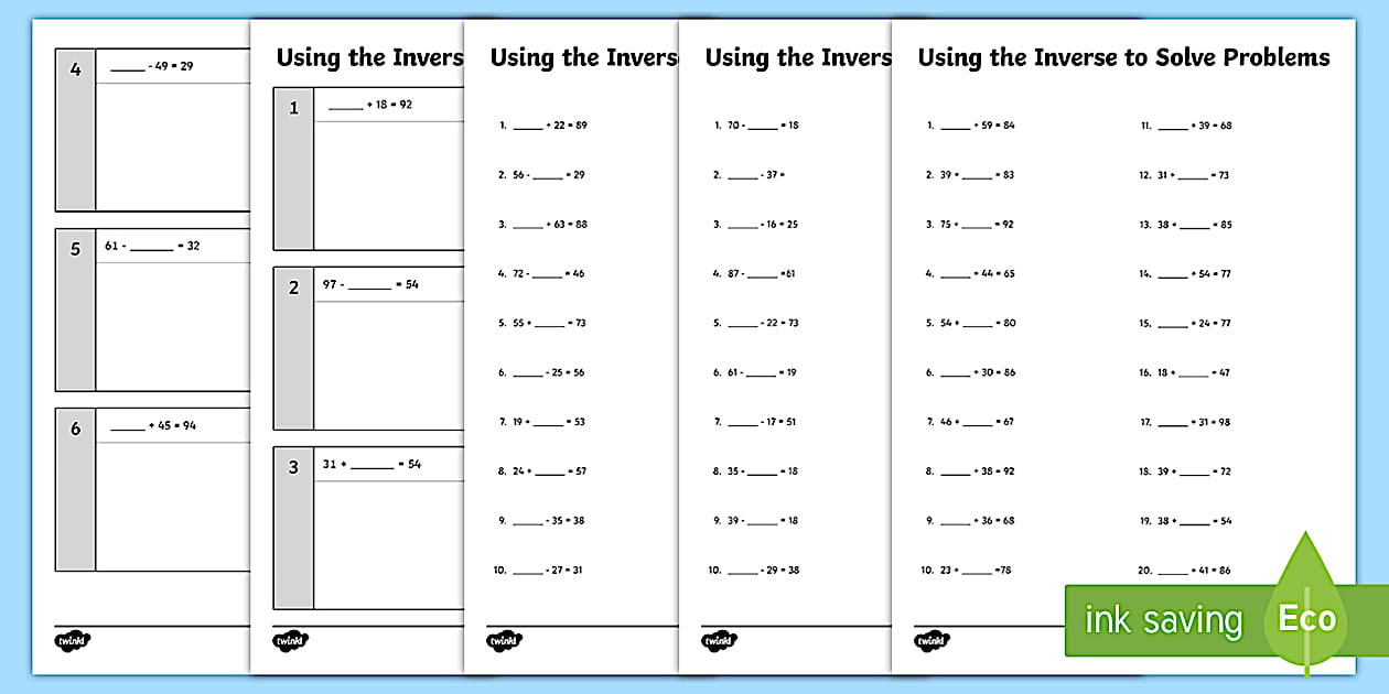 SA Year 2 Using the Inverse to Solve Problems Worksheets