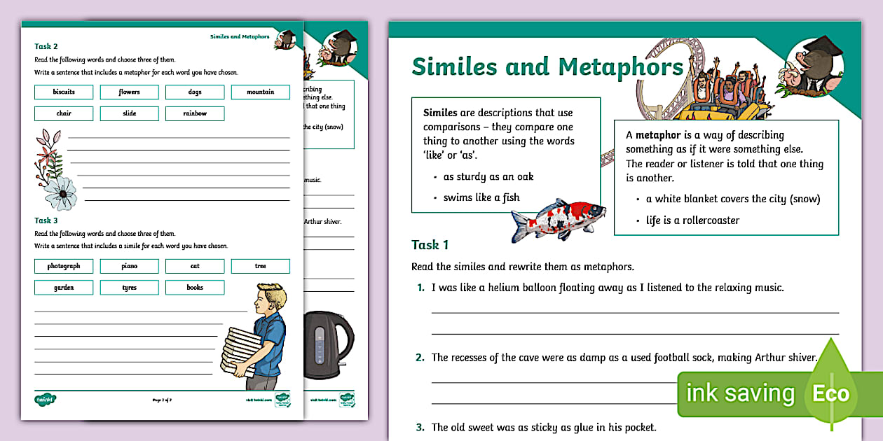 Similes and Metaphors Activity Sheets - Twinkl