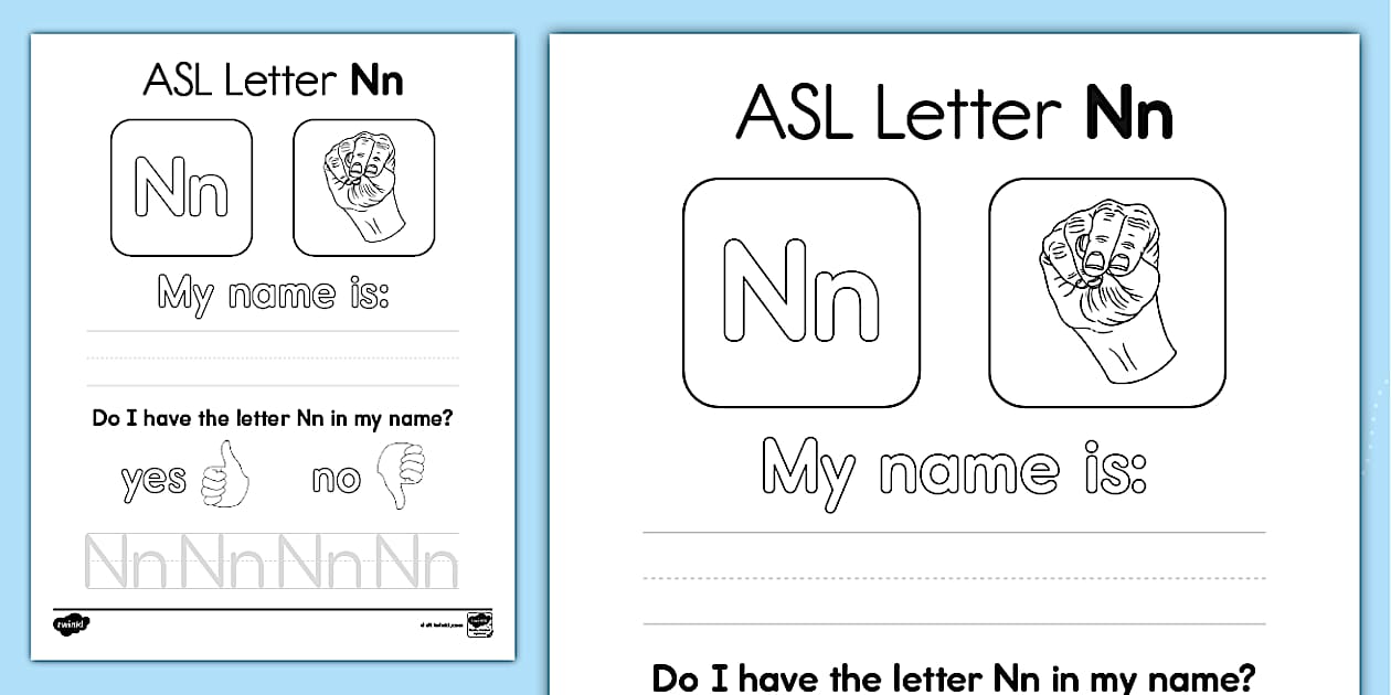 ASL Letter Nn Worksheet (teacher made) - Twinkl