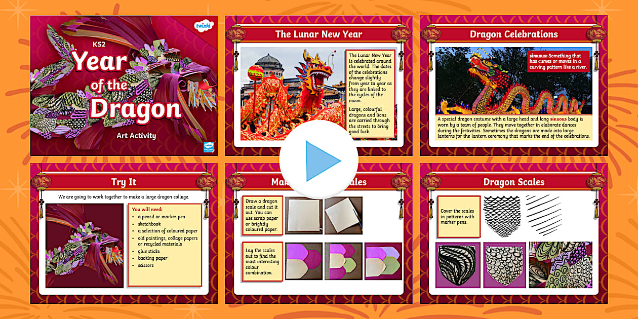 Year of the Dragon Pattern Collage Art Activity - Twinkl