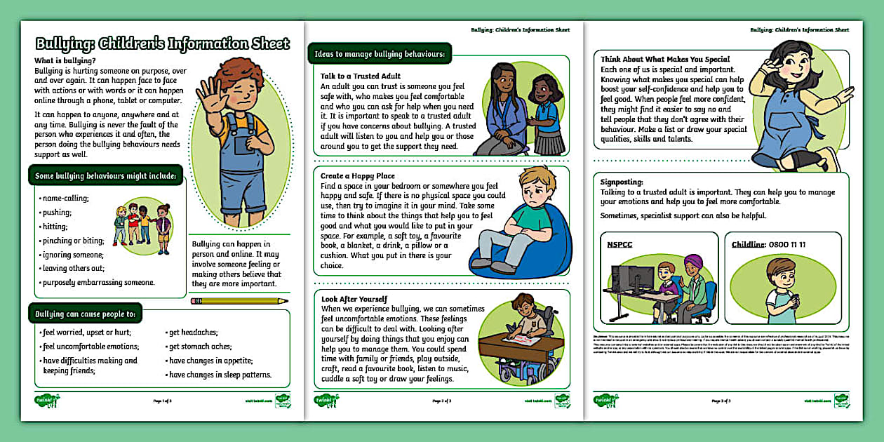 Bullying: Children's Information Sheet KS1 (teacher made)