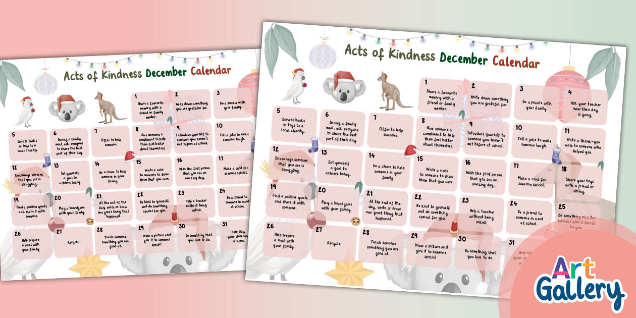 Acts of Kindness Calendar Australian Christmas Poster