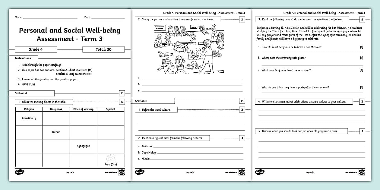 Grade 4 Life Skills - Term 3 - PSW Assessment (CAPS Aligned)