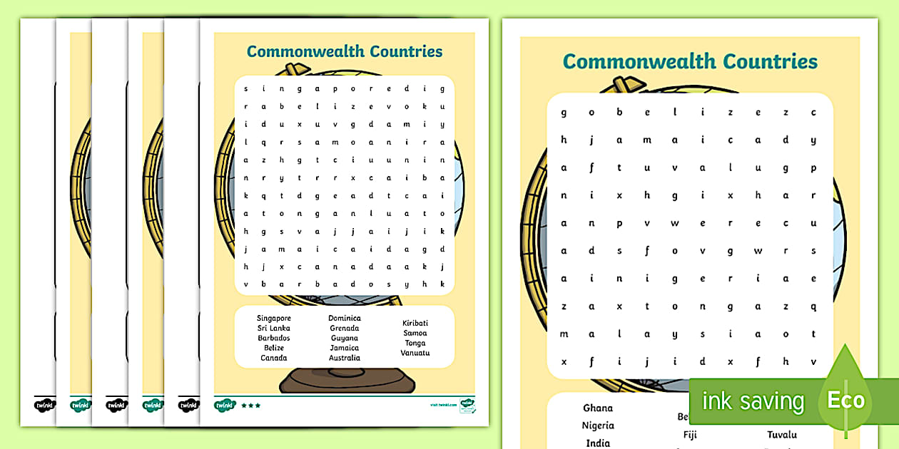 Lower Ability Commonwealth Countries Word Search - Twinkl