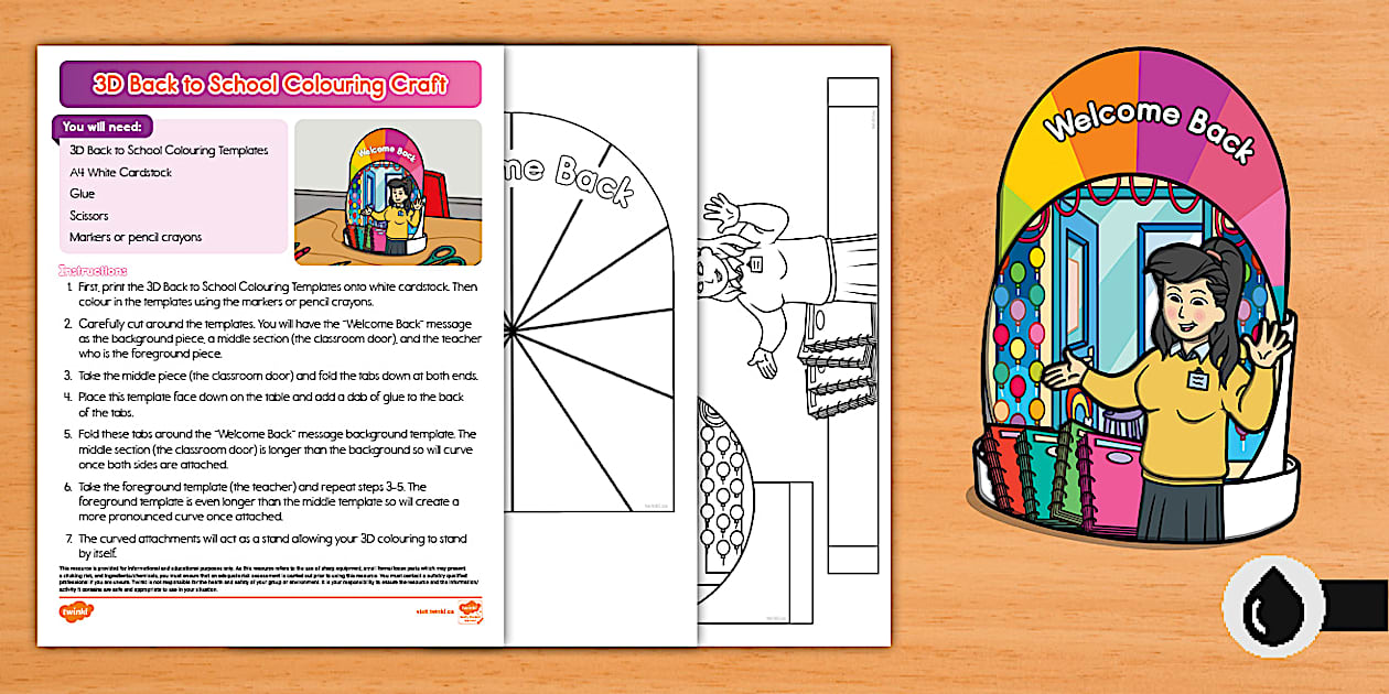 3D Back to School Colouring Craft (teacher made) - Twinkl