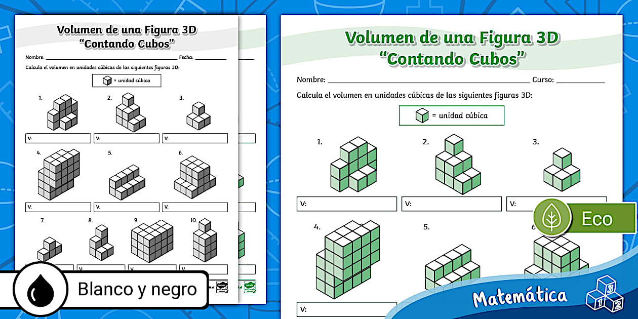 volumen unidad cubos cubica figuras 3D capacidad geometría
