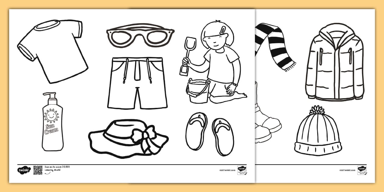 Summer and Winter Clothes Colouring Sheet - Primary Resource