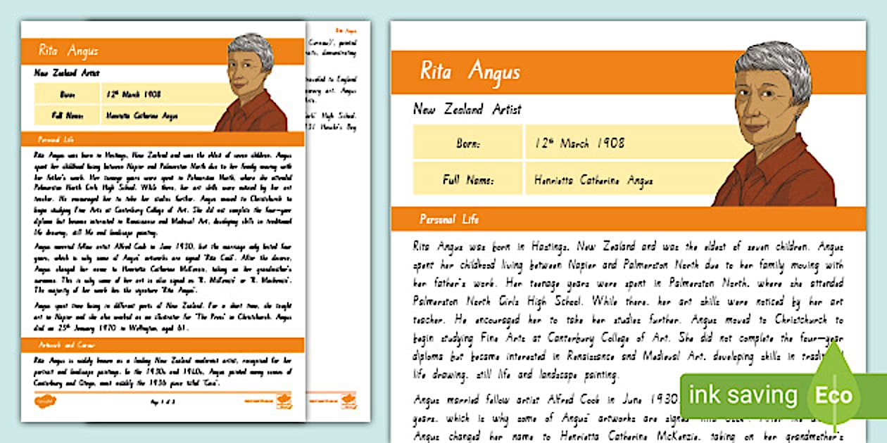 Rita Angus Fact File (teacher made) - Twinkl