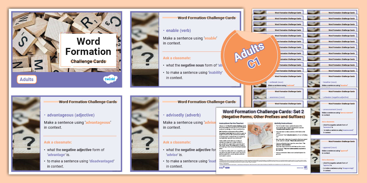 ESL Word Formation Challenge Cards: Set 2 [Adults, C1]