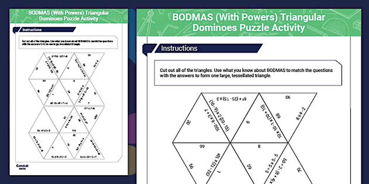BODMAS (With Powers) Triangular Dominoes Puzzle Activity