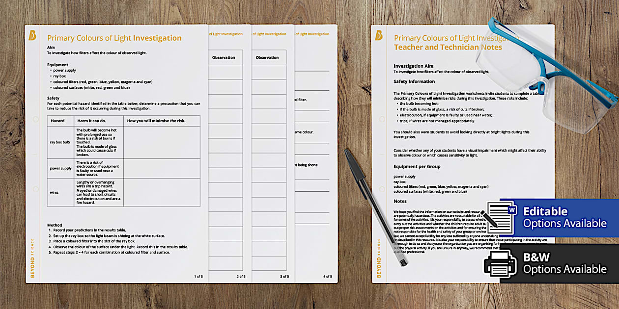Primary Colours of Light Investigation Worksheet | Beyond