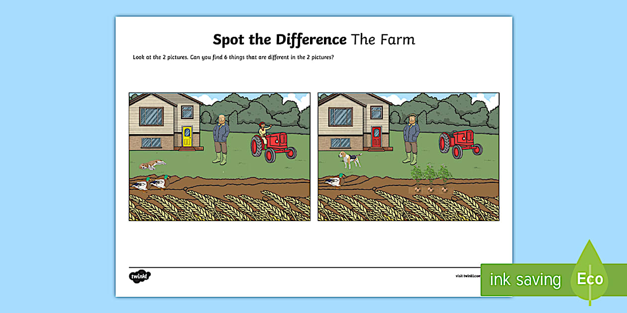 The Farm Spot the Difference Worksheet / Worksheet - Twinkl