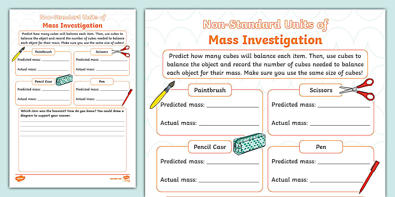 👉 Non-Standard Units of Mass Investigation Worksheet