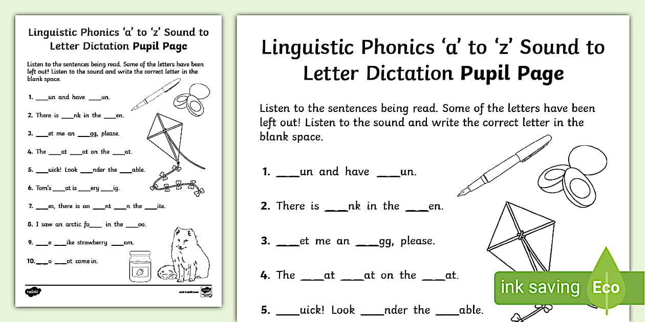 Linguistic Phonics Dictation a to z Sound to Letter - Twinkl