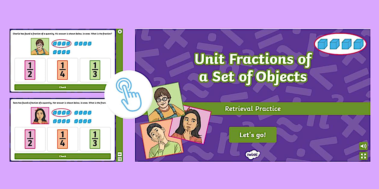 👉 Retrieval Practice Unit Fractions Of A Set Of Objects Maths Interactive