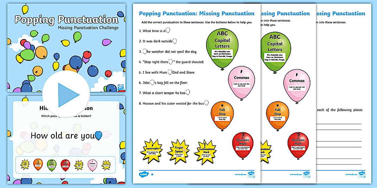 Popping Punctuation: Missing Punctuation Activities Pack