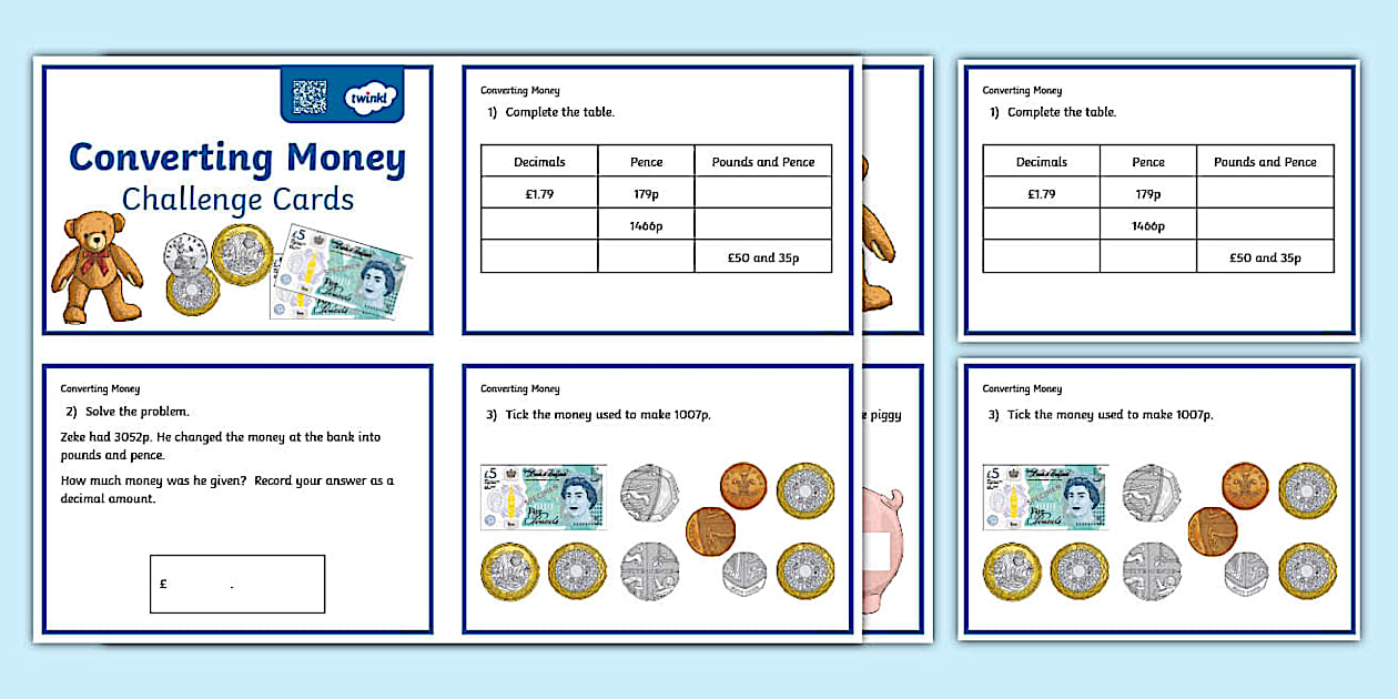 👉 Year 4 Maths Converting Pounds and Pence Challenge Cards